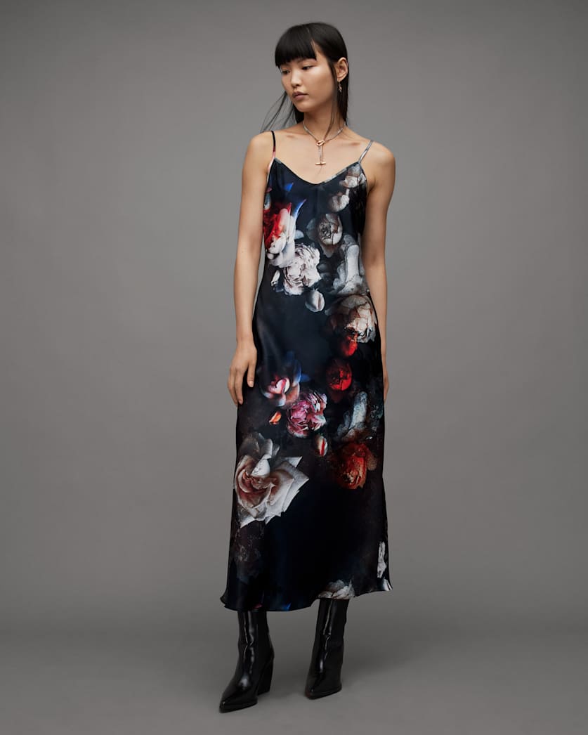 Bryony Rosalie Floral Midi Slip Dress BURNT UMBER | ALLSAINTS